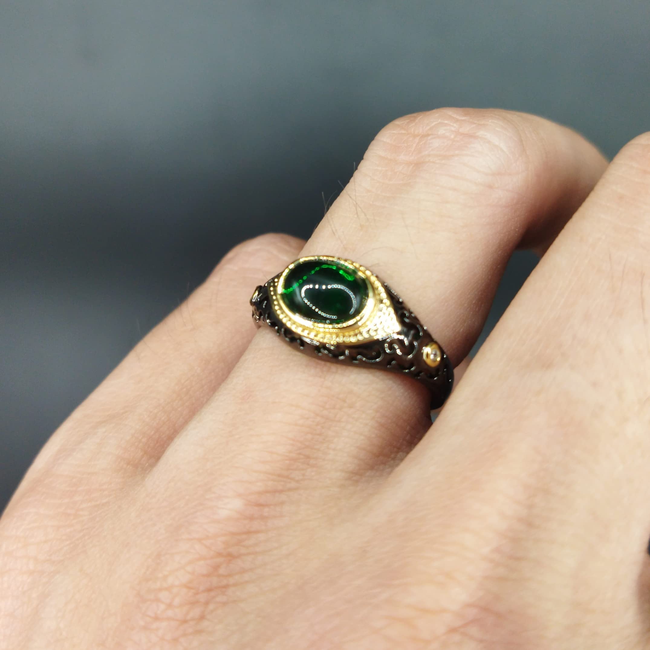 Women's Rings Egg Shape Chrysoprase Rings Natural Emerald Rings Gemstone Rings for Men Women Boys Girls (10)