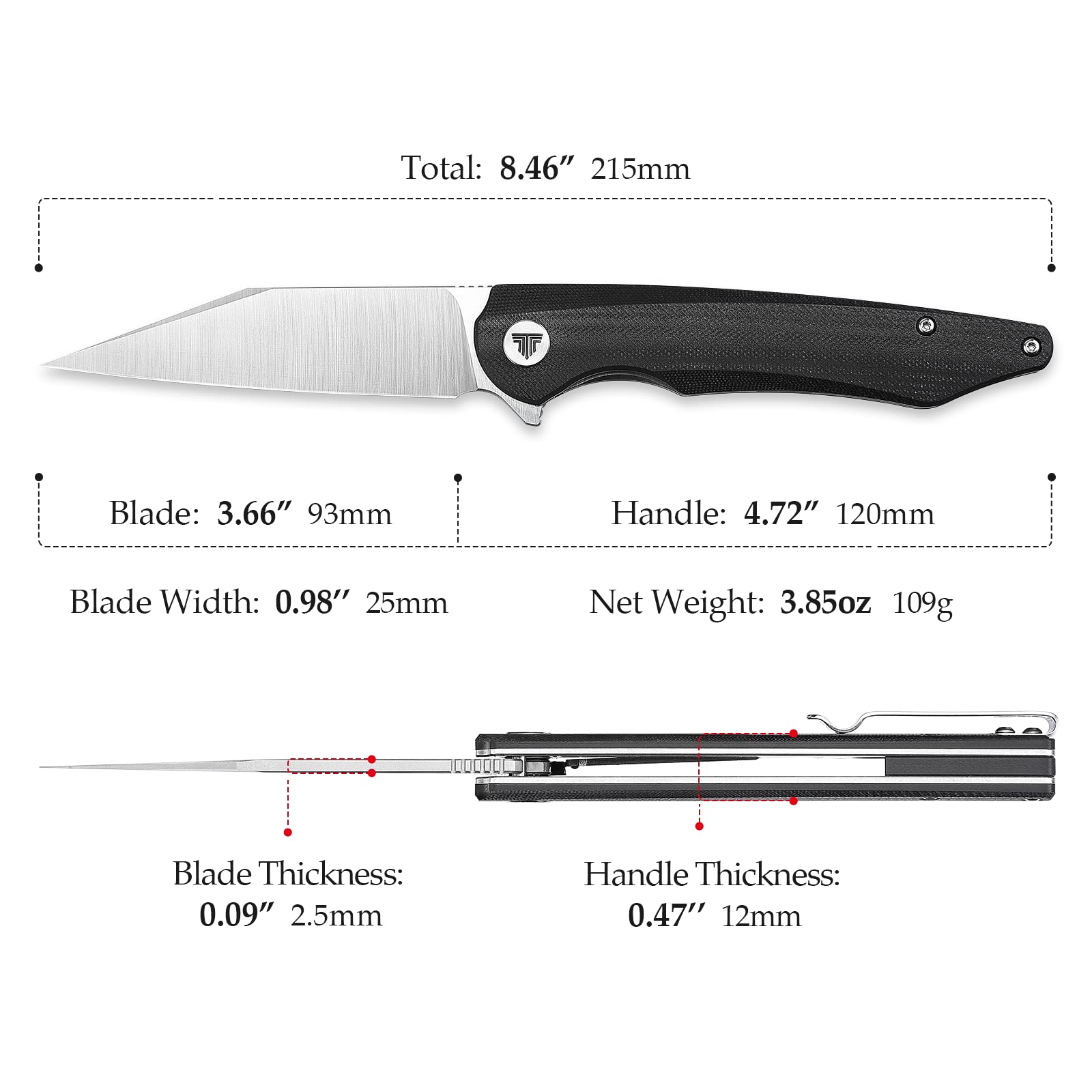 TRIVISA Folding Knife with Flipper Opening For Outdoor,Pocket Clip G10 Handle EDC Hunting Folded Knives for Men,3.7" Sandvik 14C28N Blade,Ball Bearings Pivot,Lynx-03 with Gift Box