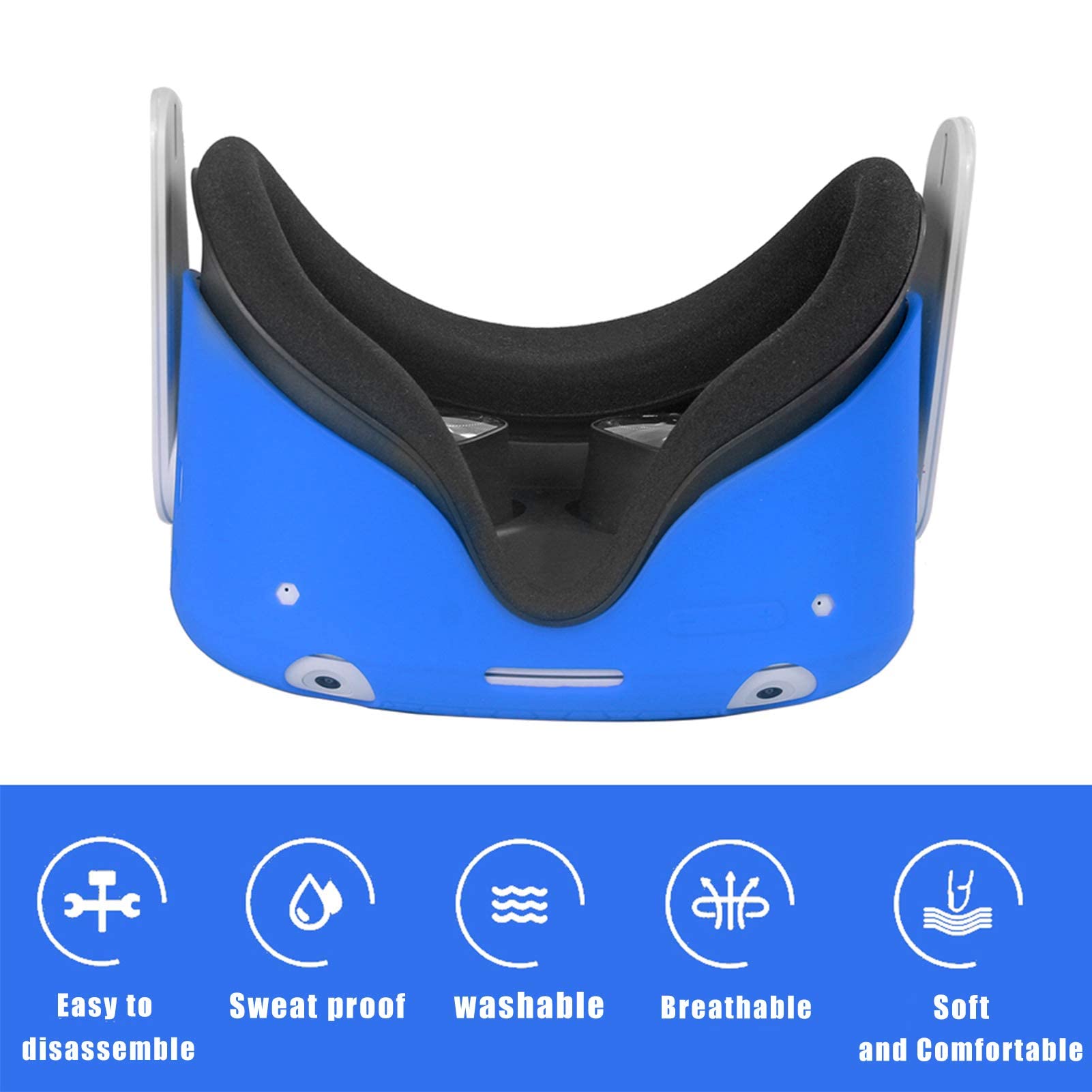 TATACO Oculus Quest 2 VR Shell Silicone Face Protector Cover - Sweat-Proof, Non-Slip, Washable, Anti Scratch Anti Dust(3pc+1pc-Blue)