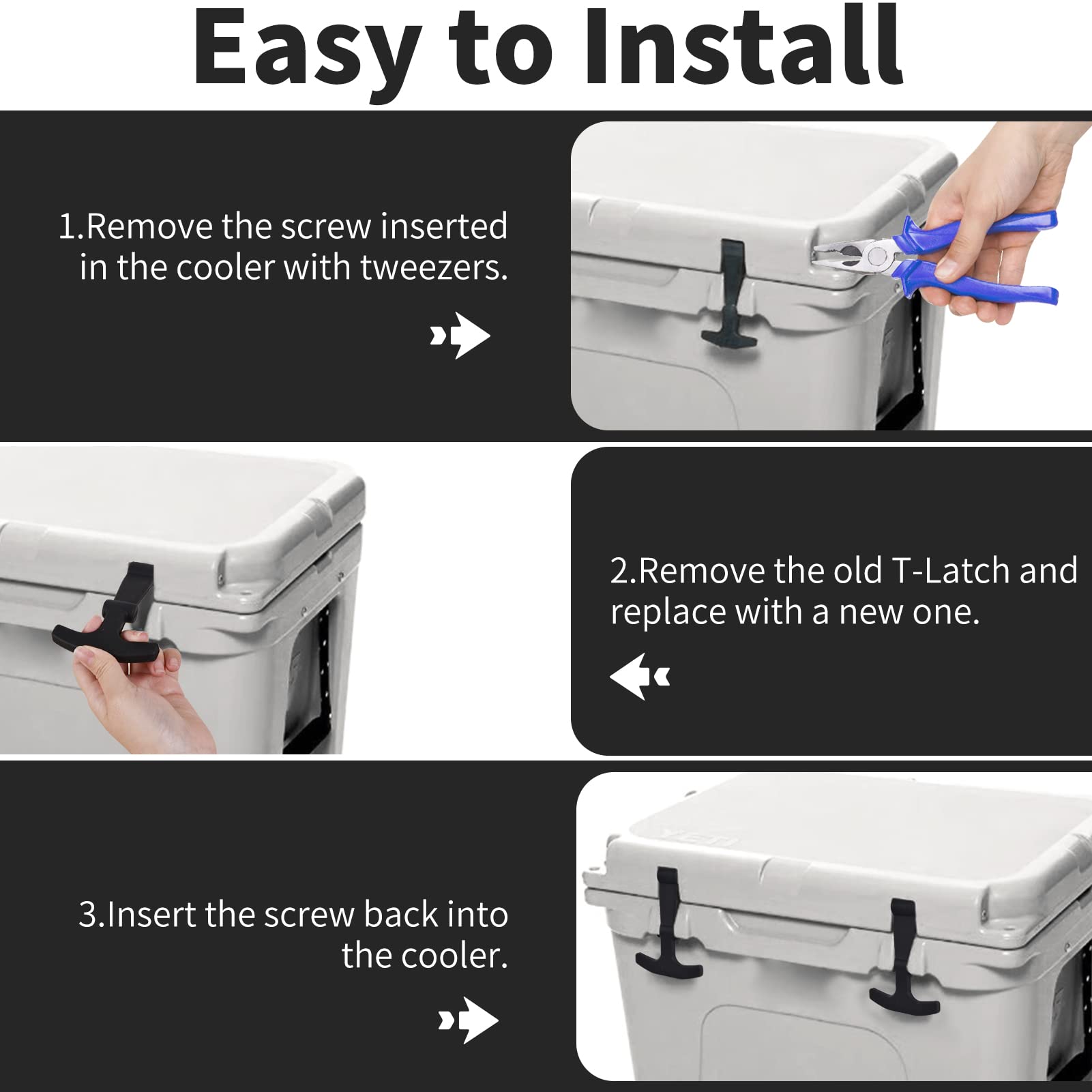 Olaismln Cooler Lid Latches Replacement Compatible with Yeti, RTIC and Other Related Coolers, T-Latches Made of Premium Hard Durable Rubber, Help Save Fingers/Knuckles(2 Pack), Black