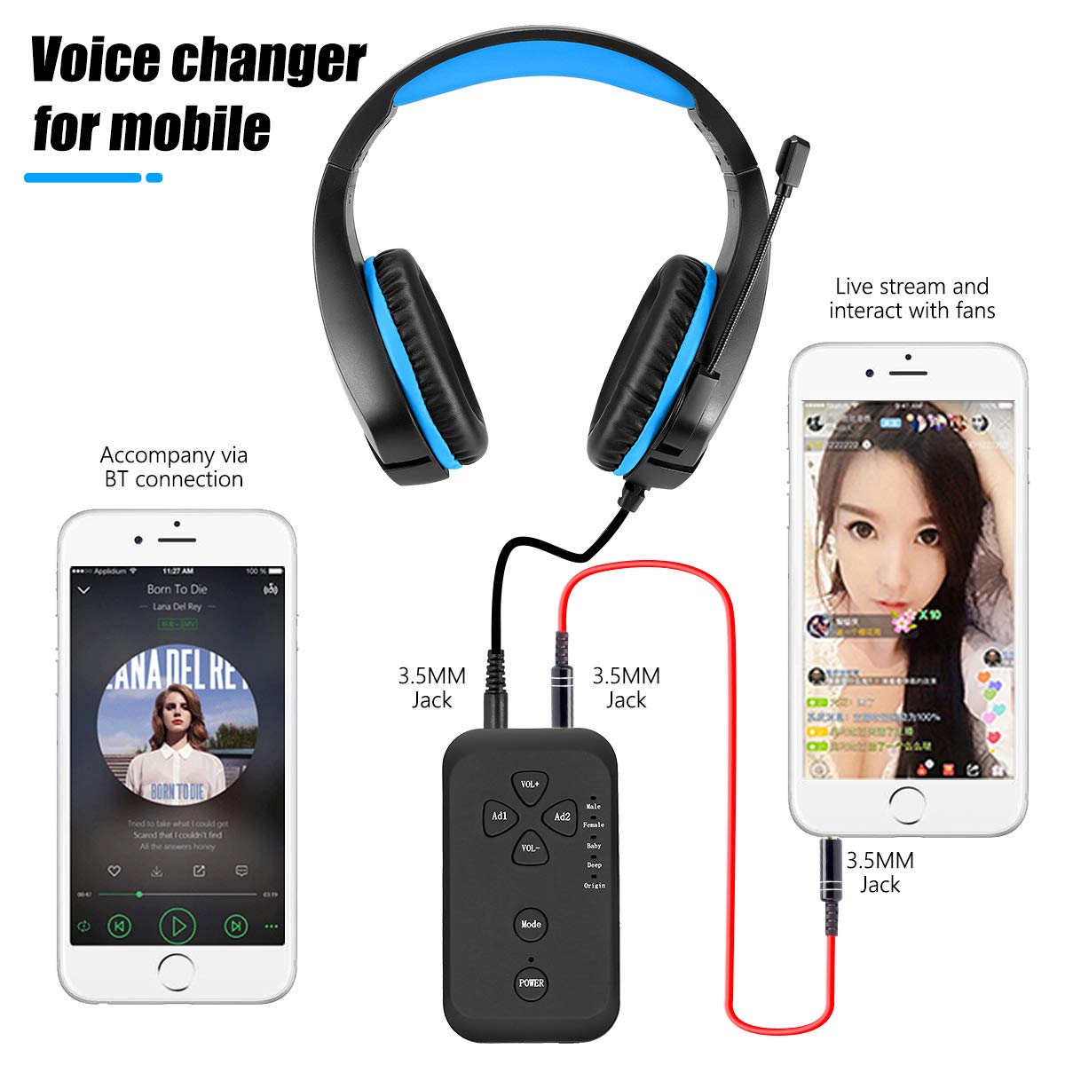 PUTELTAL Voice Changer Headset, LED Light Noise Cancelling Over Ear Headphones, Gaming Headset with Voice Changer for Phone/PS4/PS5/Xbox/PC/Laptop/XBOX ONE
