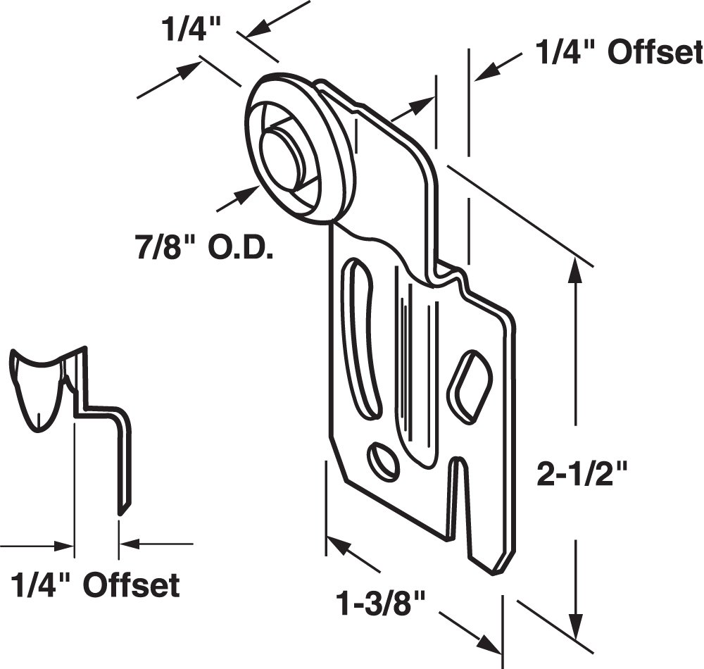 Prime-Line N 6500 Front Closet Door Roller with 1/4 In. Offset and 7/8 In. Nylon Wheel (2 Pack), Mill