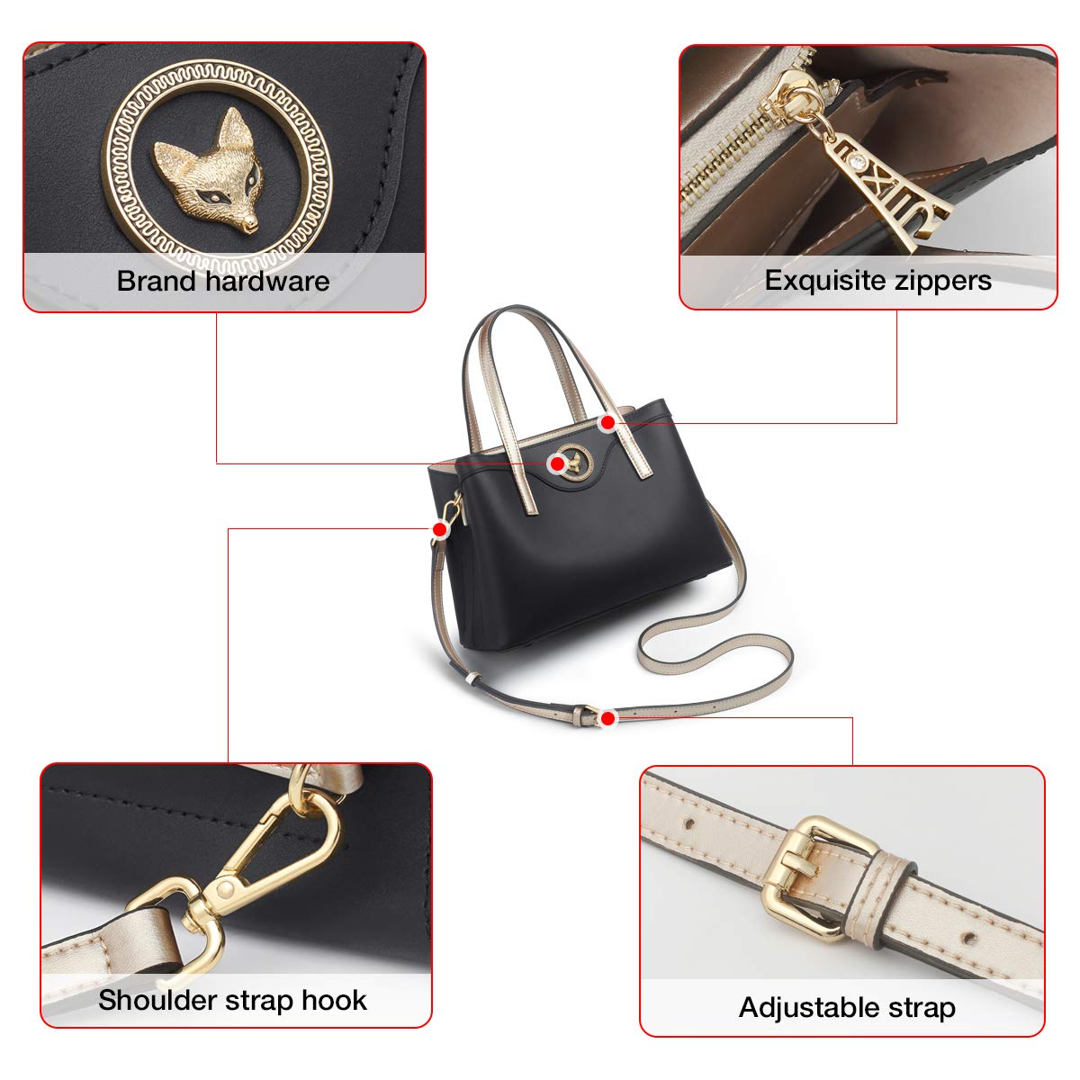 Satchel Handbags for Women, Genuine Leather Ladies Top-handle Shoulder Bag (black2)