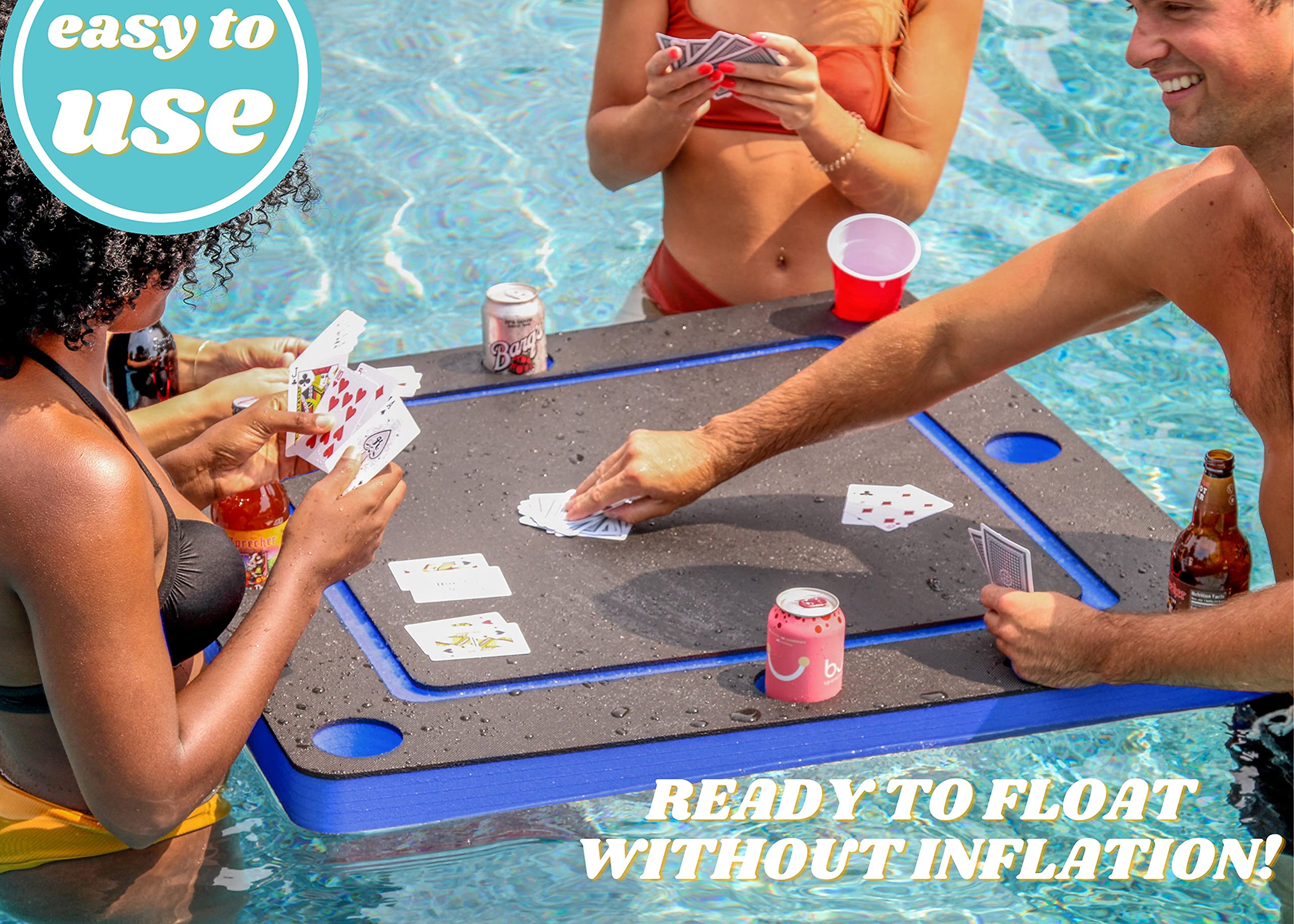 Polar Whale Floating Blue and Black Game or Card Table Tray for Pool or Beach Party Float Lounge Durable Foam Large 36 Inch Drink Holders with Waterproof Playing Cards Deck UV Resistant