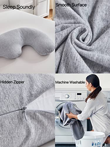 Yuantianwey J Shaped Pregnancy Pillow Maternity Body Pillow for Pregnancy,Pregnancy Pillows for Side Sleeping, Body Pillow with Jersey Cover for Head Neck Belly Support, Grey…