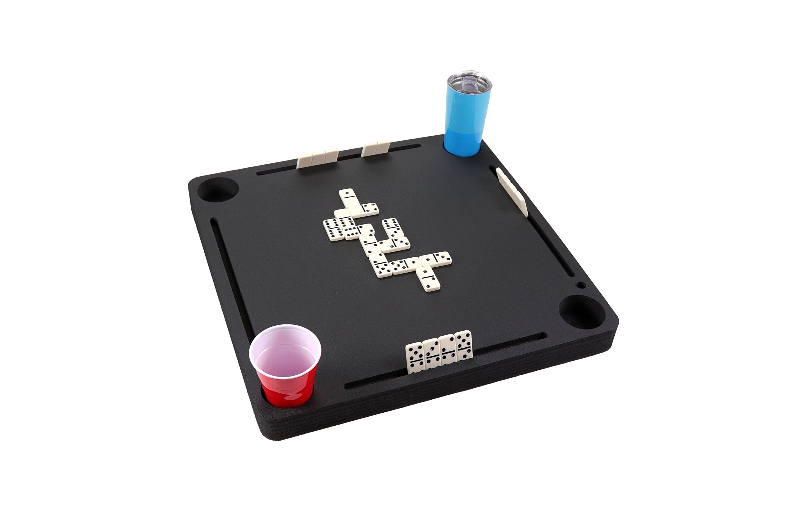 Polar Whale Floating Dominoes Table Tray for Pool or Beach Party Hot Tub Game Float Lounge Durable Black Foam 23 Inches with Drink Holders and Domino Slots