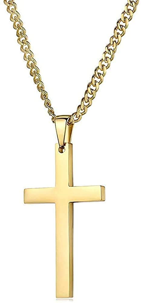 RIVETING JEWELRY 18K Gold Chain Style 3MM Necklace Cross Pendant strong Solid Clasp for Women, Girls, grandma, Teens Thin for Charms Miami Cuban Link Diamond Cut Religious (24)
