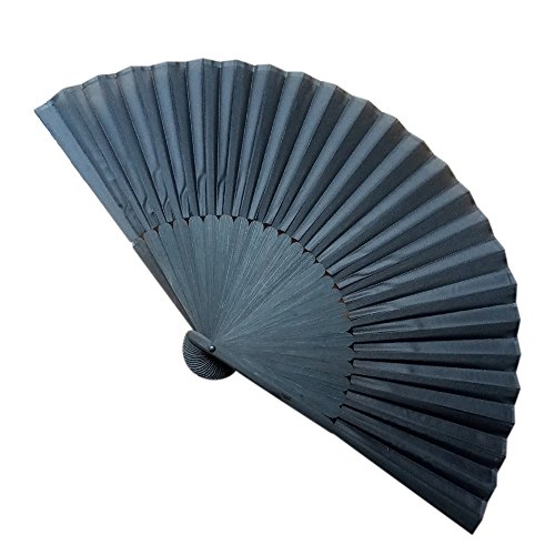 Wedding Hand Dance Party Pattern Black silk Folding Fan Held Fans Plant Tent Fan (Black, One Size)