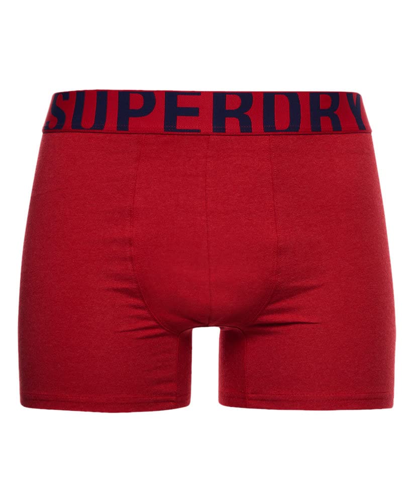 Superdry Mens Organic Cotton Boxer Dual Logo Double Pack Richest Navy/Risk Red Size L