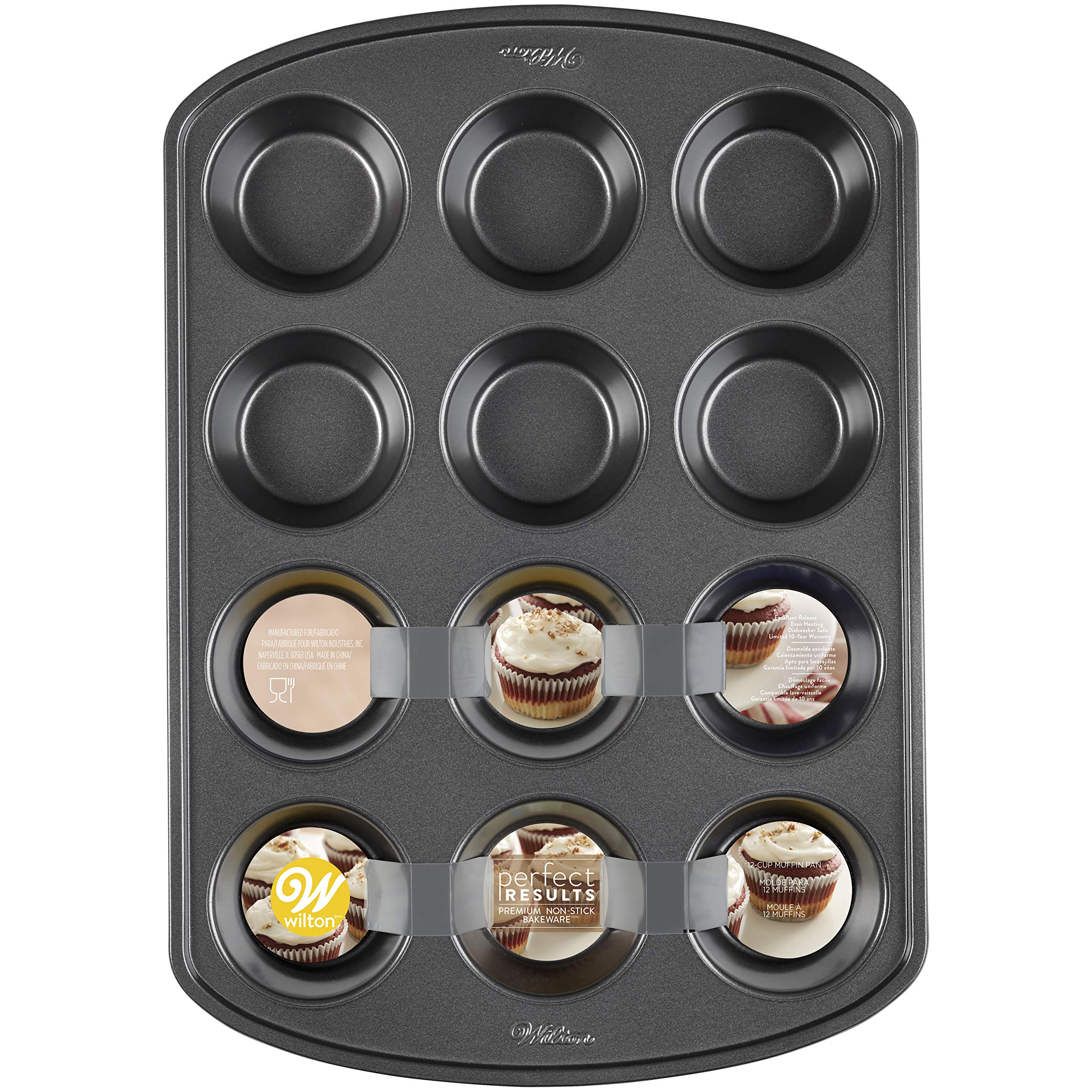 Wilton Recipe Right Non-Stick Mini Loaf Pan, 4-Cavity, Steel & Perfect Results Premium Non-Stick Bakeware Muffin Pan & Cupcake Pan, 12-Cup, Steel