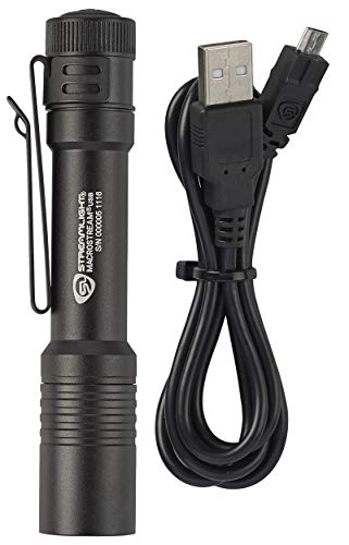 Streamlight 66320 MacroStream USB 500-Lumen Rechargeable Compact Flashlight with Wrist Lanyard, Hat Clip and USB Cord, Black