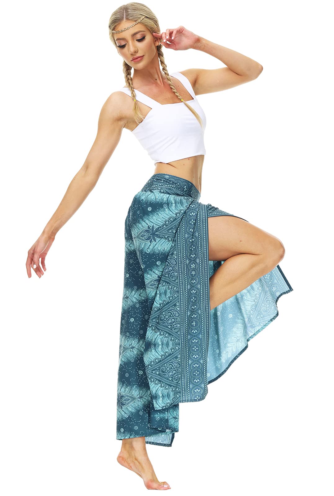 Women's Thai Palazzo Harem Pants Bohemian Yoga Pilate Pants Summer Loose Boho Hippie Pants High Waisted Flowy Wrap Bottom