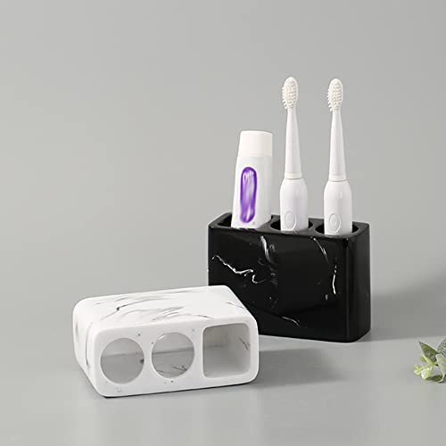 Toothbrush Holder Marble Look Electric Toothbrush Toothpaste Bathroom Organizer Stand Trays Caddy Countertop for Bathroom Vanity Storage and Organizing(Black)
