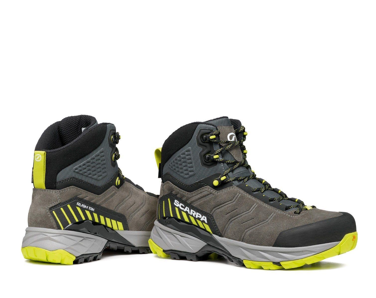 SCARPA Men's Rush Trk GTX Waterproof Gore-Tex Hiking and Backpacking Boots - Titanium/Lime - 10.5