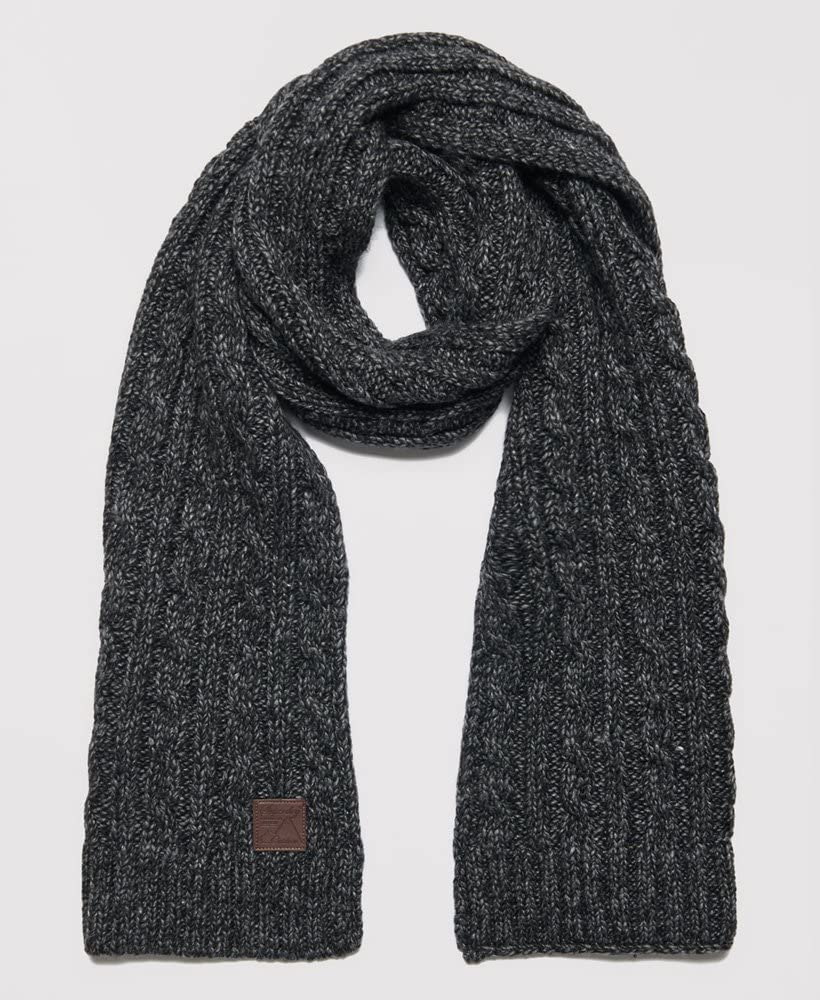 Superdry Mens Trawler Cable Scarf, Cable Knit Design, Wool Blend Winter White/Charcoal Size One Size