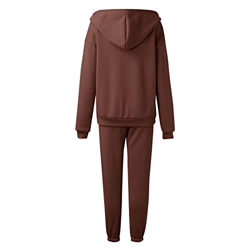 Women's 2 Piece Lounge Sets Outfits Casual Zip Up Hoodie and Sweatpant Jogging Suit Set Full Zip Up Sweatsuits Set Brown
