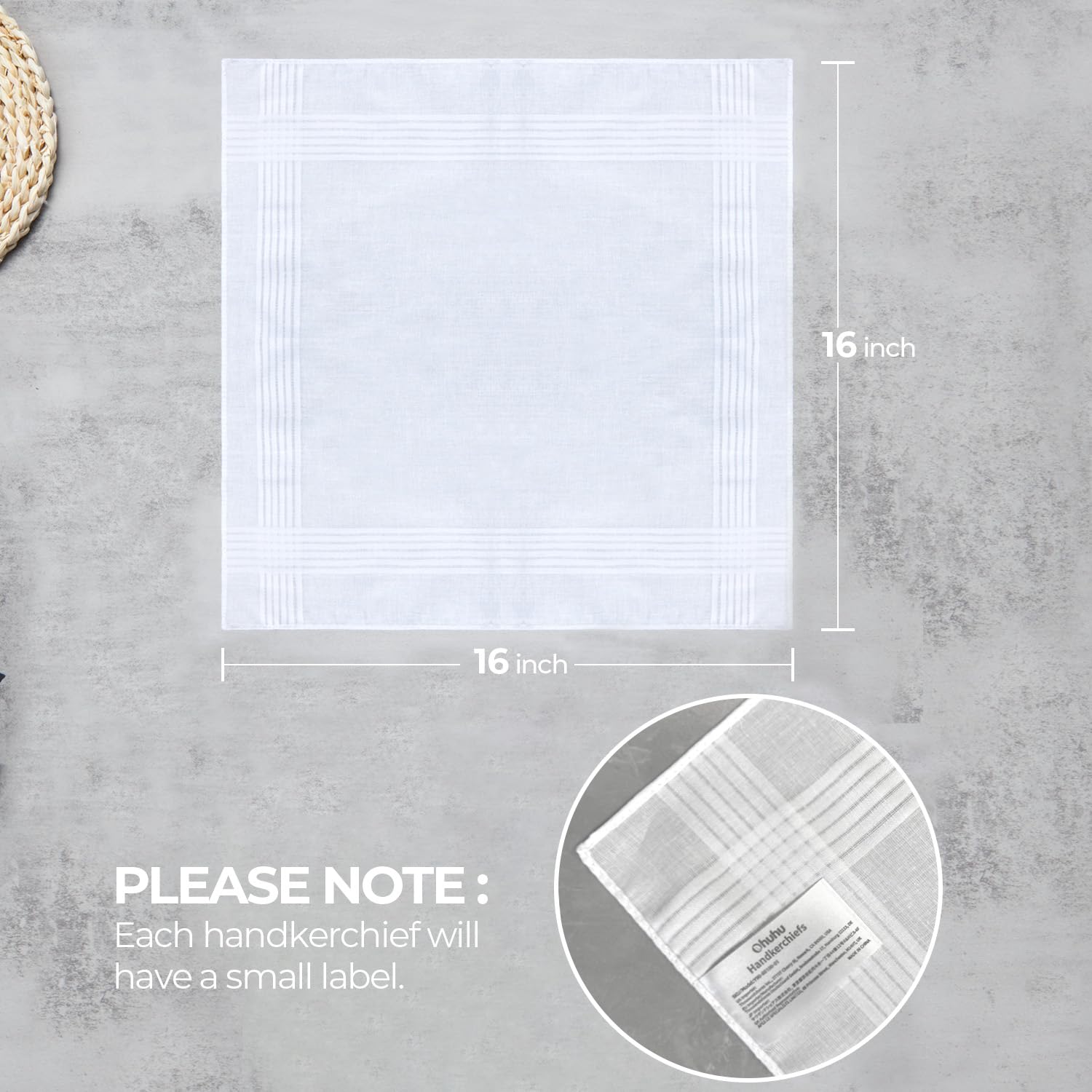Ohuhu Handkerchiefs for Men, 13 Pack 100% Soft Cotton Hankerchief Cotton Machine Wash White Pocket Square for Suit - 16'' x 16'' Mens Handkerchiefs Hankies