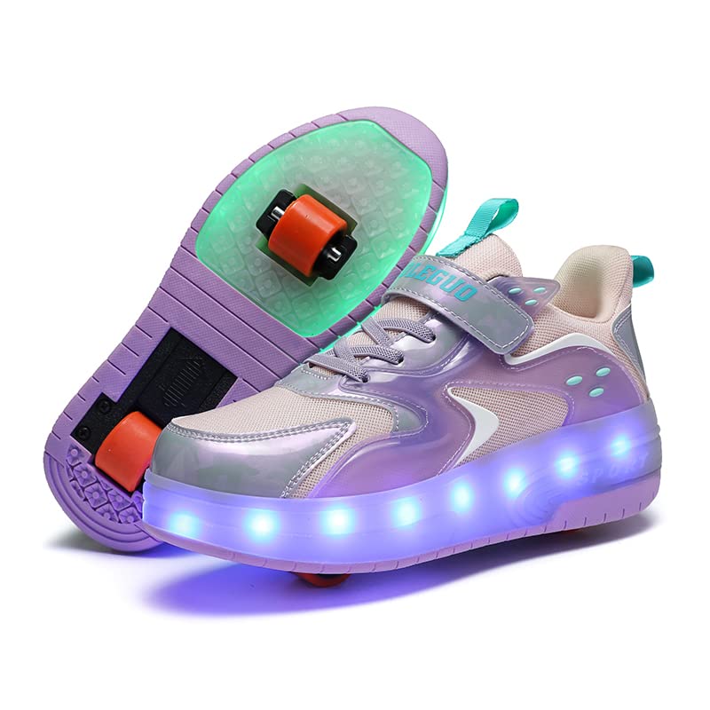 RESLIDE Roller Shoes with LED Light Two Wheels for Boys Girls Rechargeable Sport Sneaker (Pink 4.5 Big Kid)
