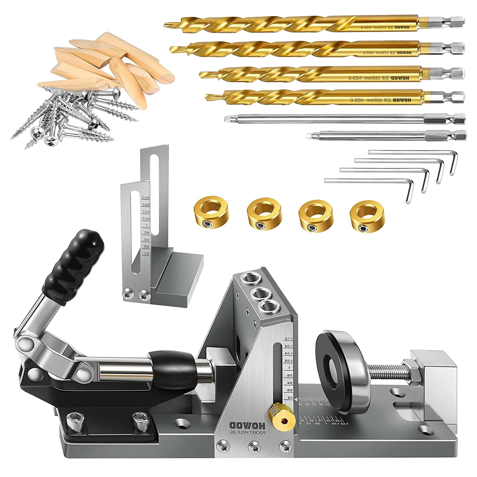 Pocket Hole Jig Kit Aluminum Alloy Pocket Screw Jig Drill Guide Multifunctional Woodworking Dowel Jig Kit Angled Holes Adjustable Woodworking Drill Guide Accessory