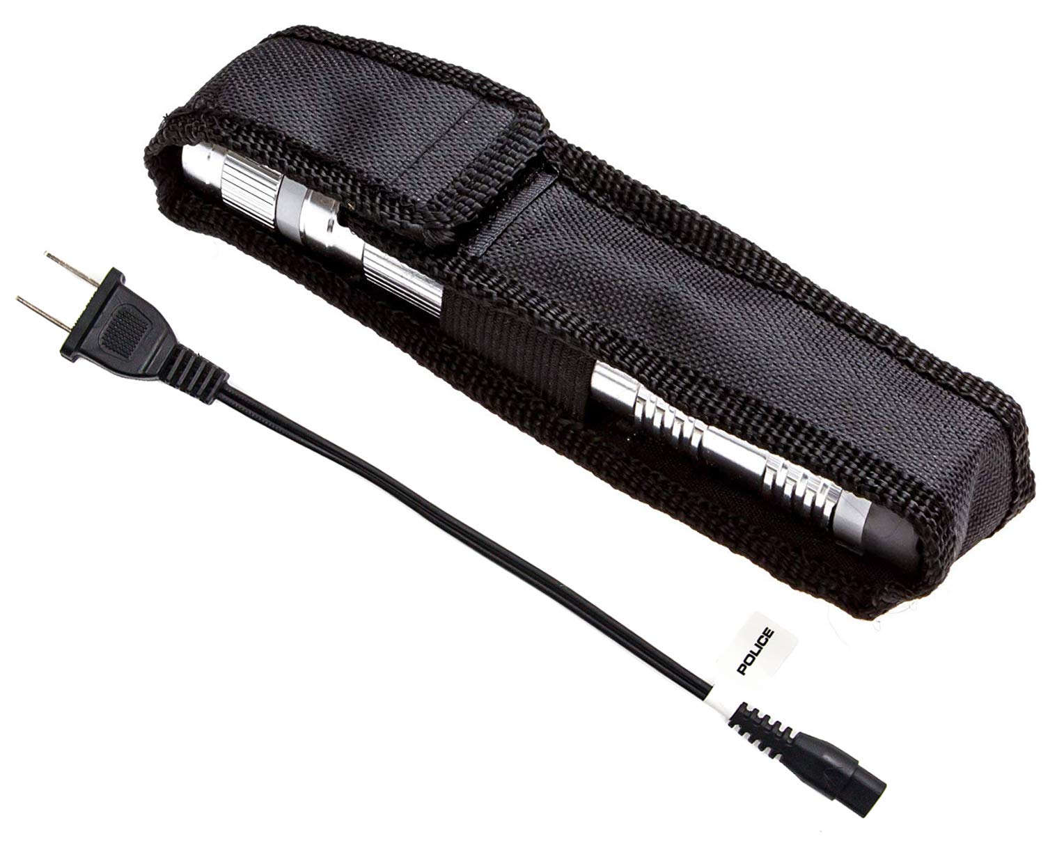 POLICE Stun Gun M12 - Aluminum Mini Rechargeable with LED Flashlight, Silver