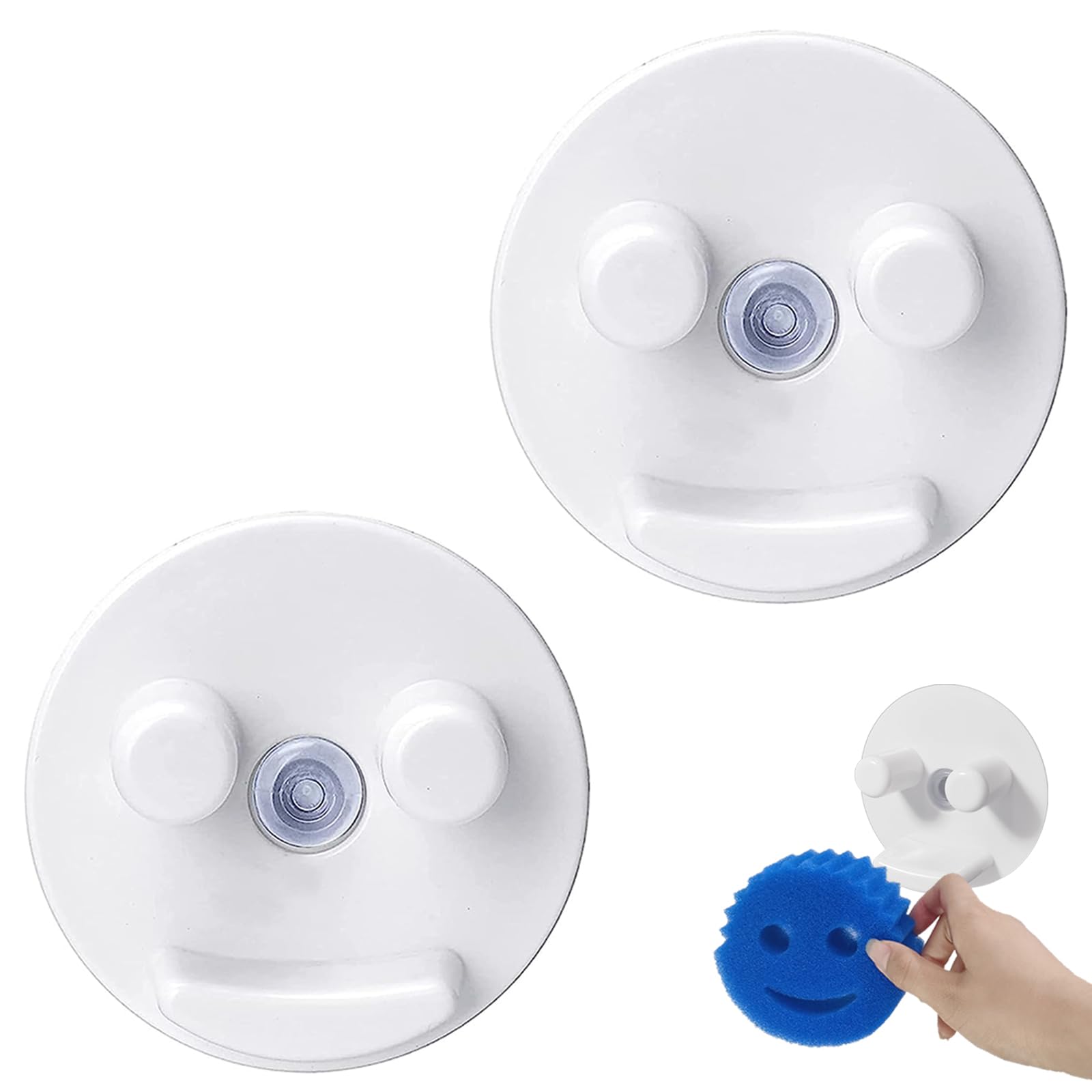 scarDS 4 Pack Smiley Sponge Holder, Sink Holder With Suction Cup Installation, Sponge Organizer for Kitchen/Bathroom Sink, Self Draining, Dishwasher Safe (Sponge Not Included)