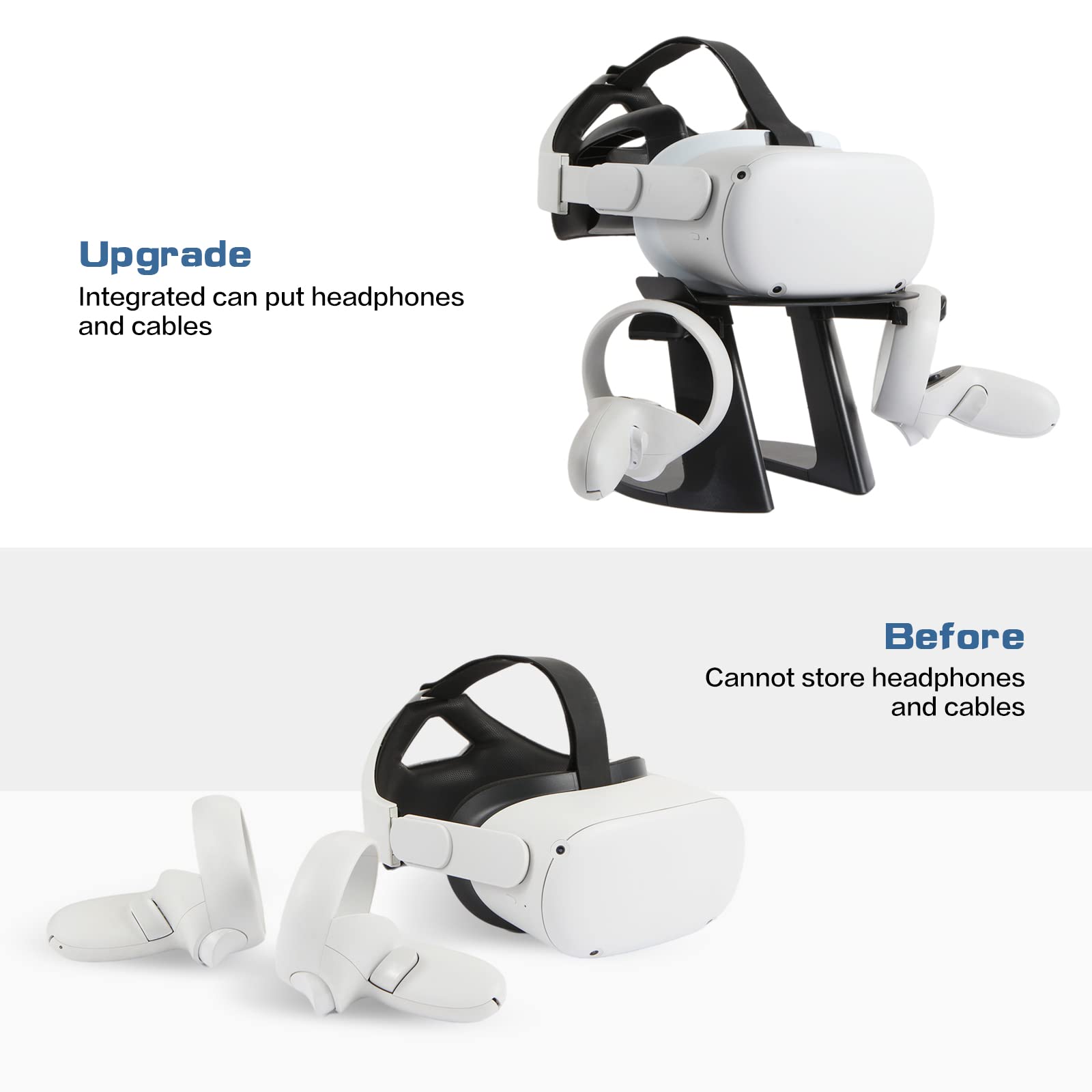 VR Stand,Durable and Stable VR Display Holder Compatible for Oculus Quest,Quest 2 or Rift S Headset and Touch Controllers(Black)