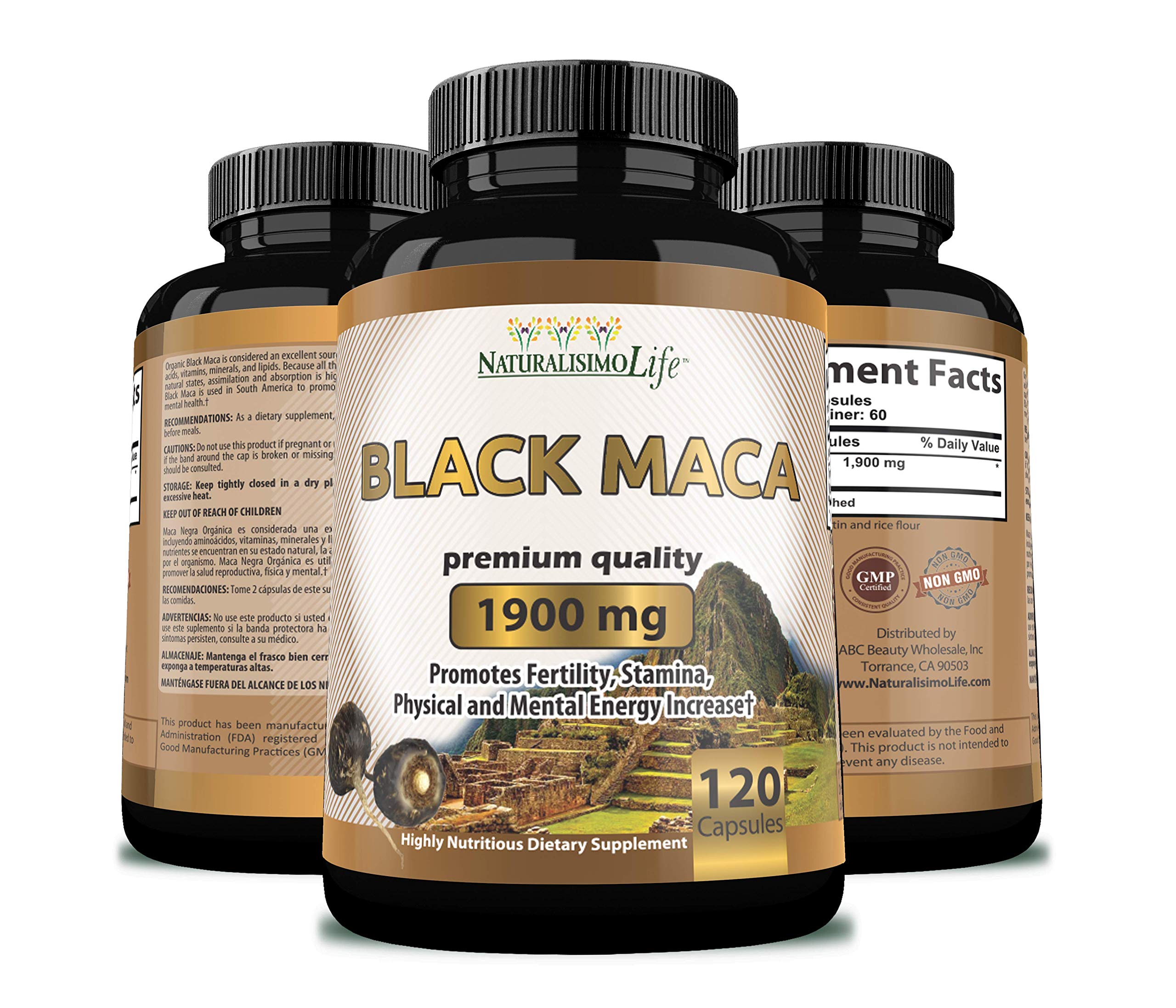Organic Black Maca 1,900 mg per serving Natural Energy Booster Peruvian Maca for men & women 120 capsules