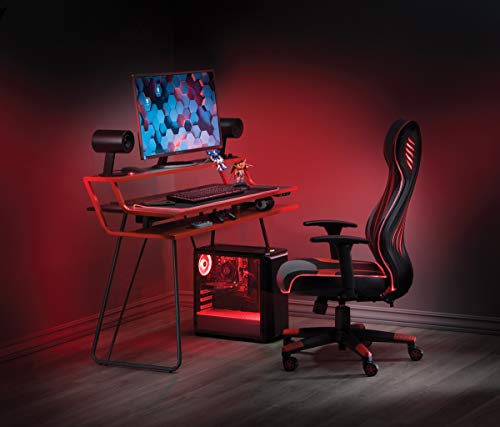 OSP Home Furnishings Glitch Battlestation Gaming Desk with Bluetooth RGB LED Lights, Red