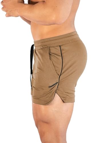 sandbank Men's Quick Dry Active Lightweight Bodybuilding Shorts Jogging with Pockets Khaki