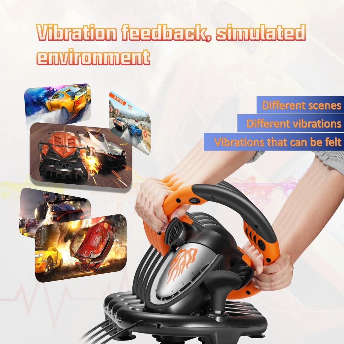 PXN V3II PC Racing Wheel, 180 Degree Universal Usb Car Sim Race Steering Wheel with Pedals and Shift Paddle Compatible with PS3, PS4, Xbox One,Xbox Series X/S,PC,Switch Orange (Christmas Gift Box)