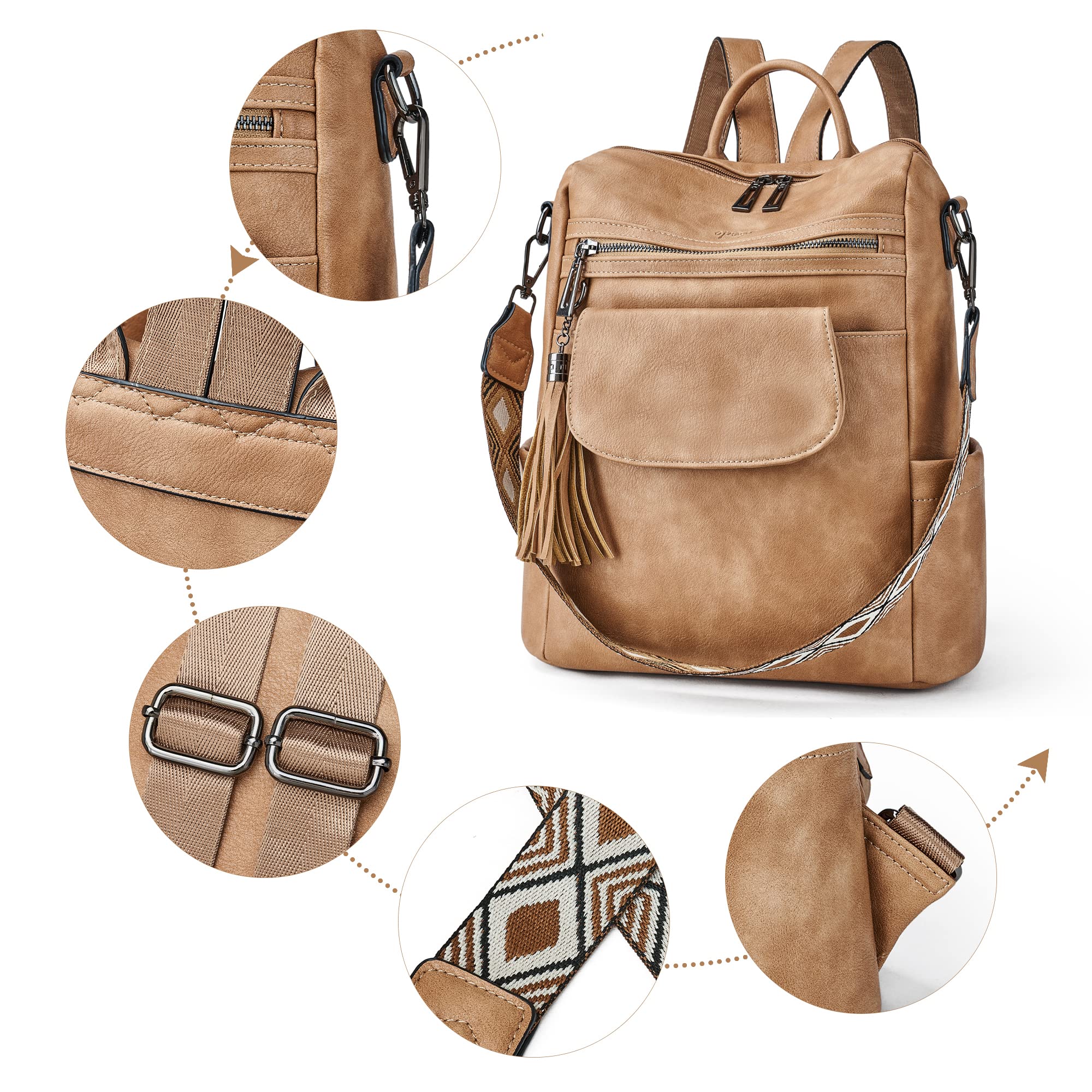 OPAGE Leather Backpack Purse for Women Fashion Designer Ladies Shoulder Bags Travel Backpack With Wristlet