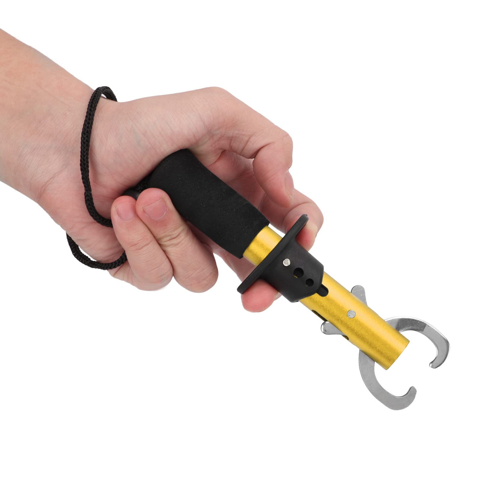 Stainless Steel Fishing Gripper Two Sided Trigger Tool,Fish Lip Grabber with Wrist Strap Fishing Gear Accessories (Gold)