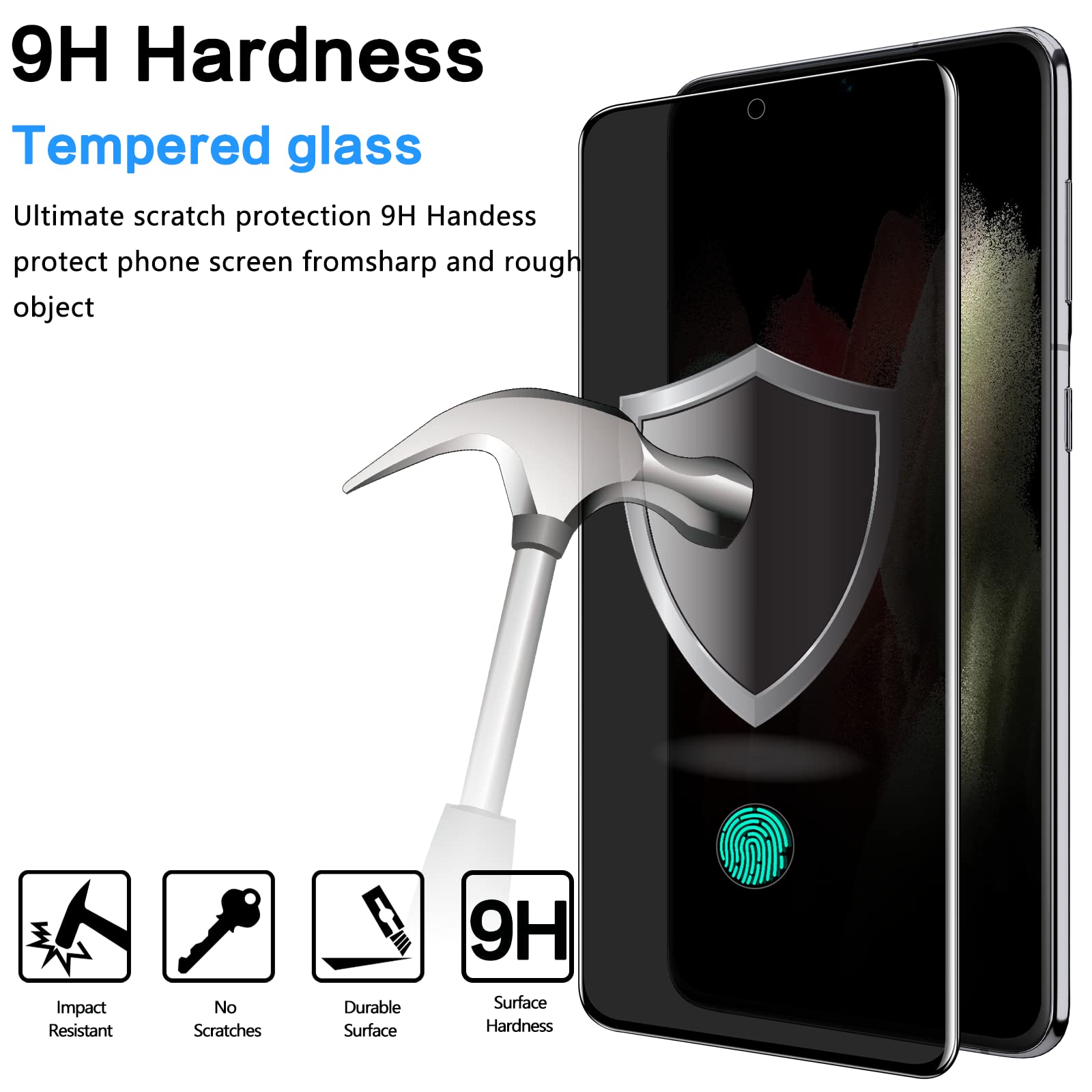 YWXTW [2 Pack] Privacy Support Fingerprint Unlock Screen Protector for Samsung Galaxy S21 Ultra,Tempered Glass HD Anti-Scratch Screen Protector 3D Curved Edge Easy Install Case Friendly