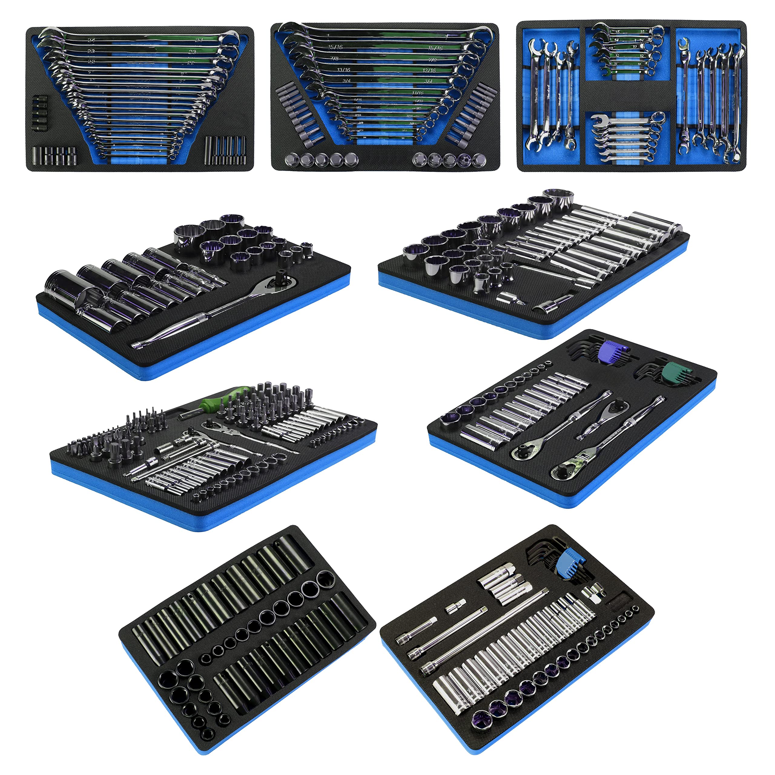 Polar Whale Tool Drawer Organizer Inserts Fits Duralast 435 Piece Mechanics Set Blue and Black Durable Foam Trays Holds Many Tools ONLY For 61-990 1089589 Fits Most Cabinet and Chest Drawers