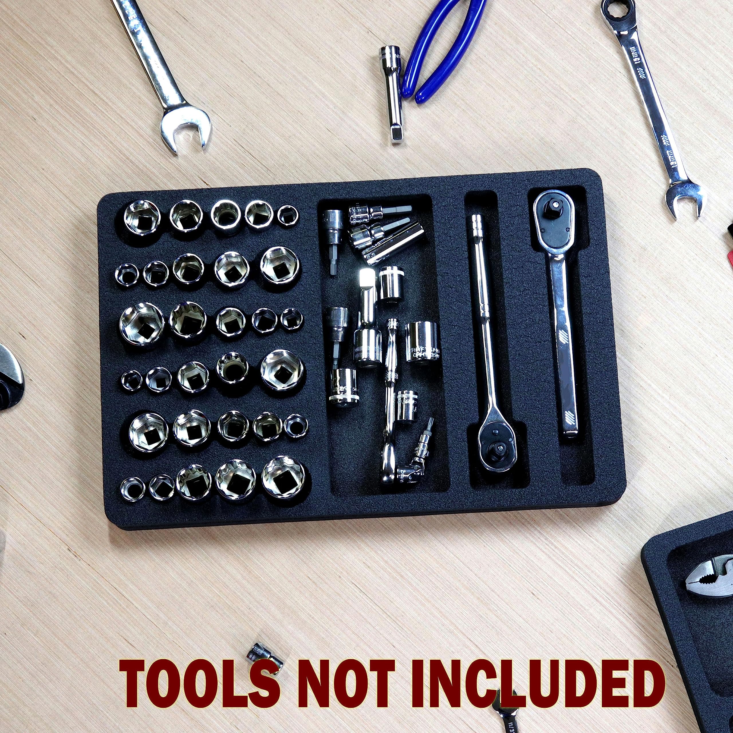 Polar Whale Tool Drawer Organizer Socket Holder Insert Black Durable Foam Strong Tray 15 x 10 Inches Holds 30 Sockets and More Fits Craftsman Husky Kobalt Milwaukee and Many Others