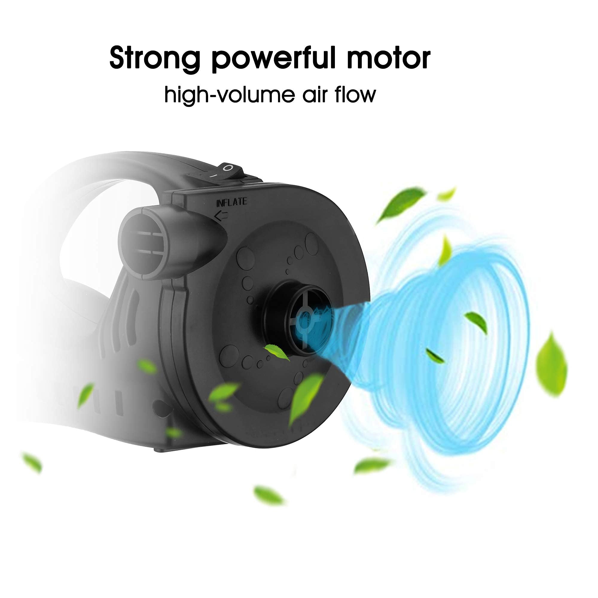 sanipoe Rechargeable Electric Air Mattress Pump, Portable Quick-Fill Inflator Deflator for Blow Up Pool Raft Bed Boat with Charging Function, Black