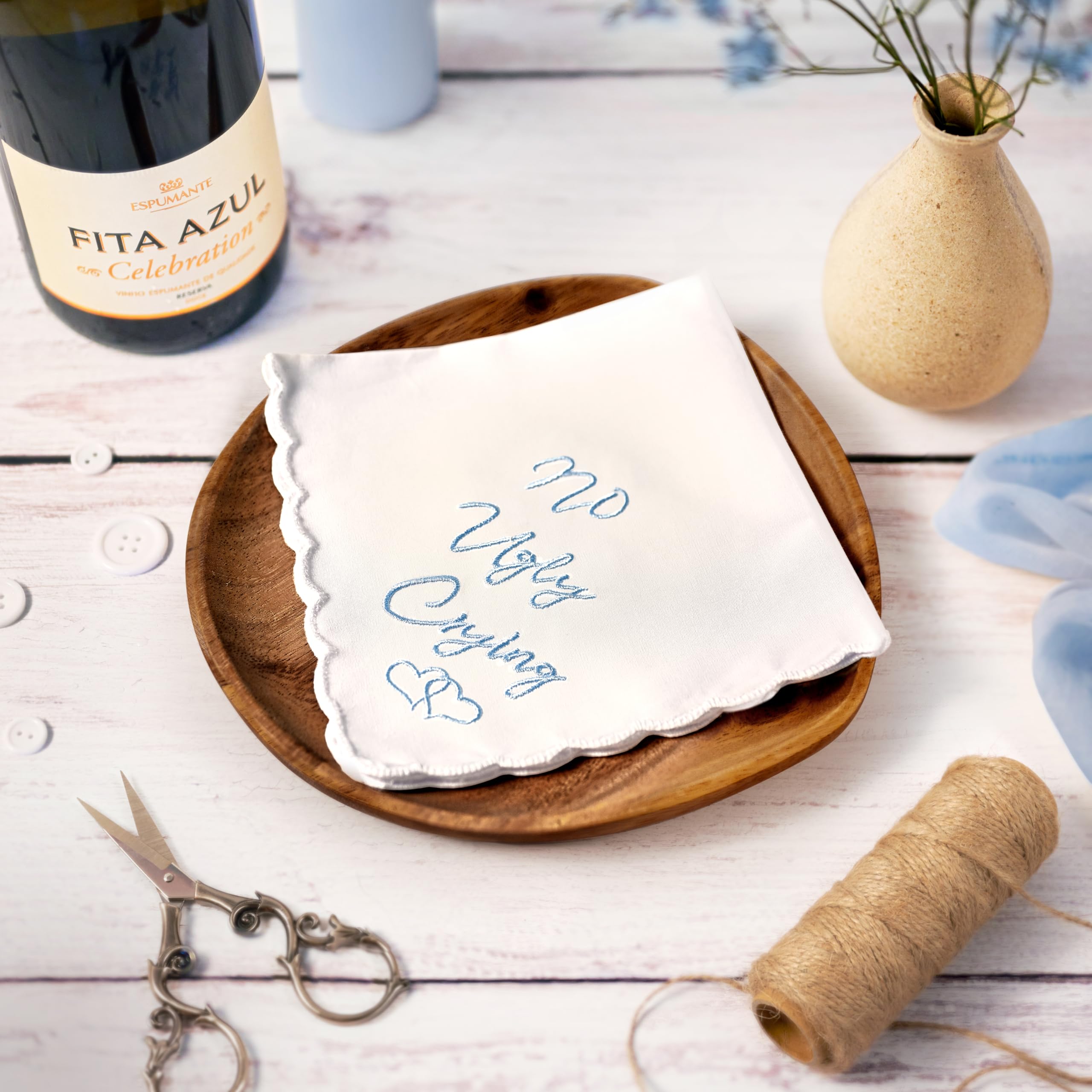 W&F GIFT Bridesmaid Gift For Wedding Handkerchief | No Ugly Crying Embroidered Handkerchief | Wedding Day Bride Gift β 6 Pack