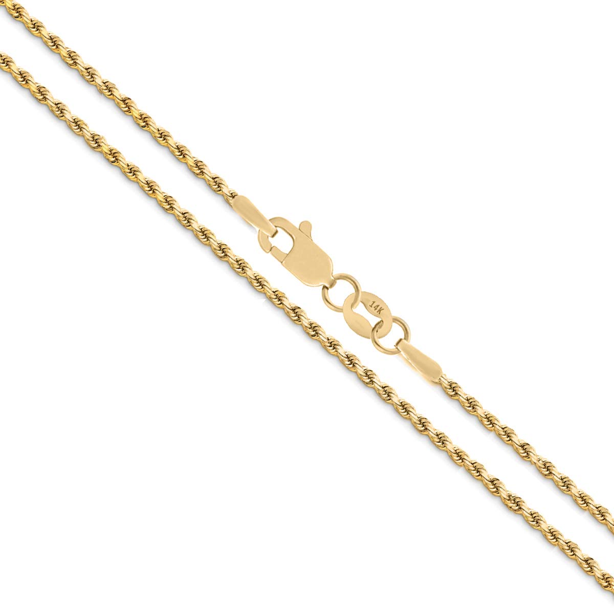 Orostar 14K Yellow Gold 2mm Diamond Cut Rope Chain Necklace, 16" - 30" (18)