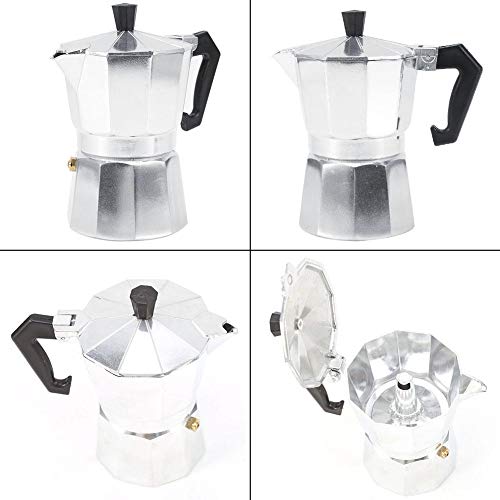 Zyyini Moka Pot, Aluminum Metal Octagonal Espresso Coffee Maker, Sturdy and Durable Stovetop Coffee Pot for Kitchen, Hotel and Office Use (150ML 3cups)