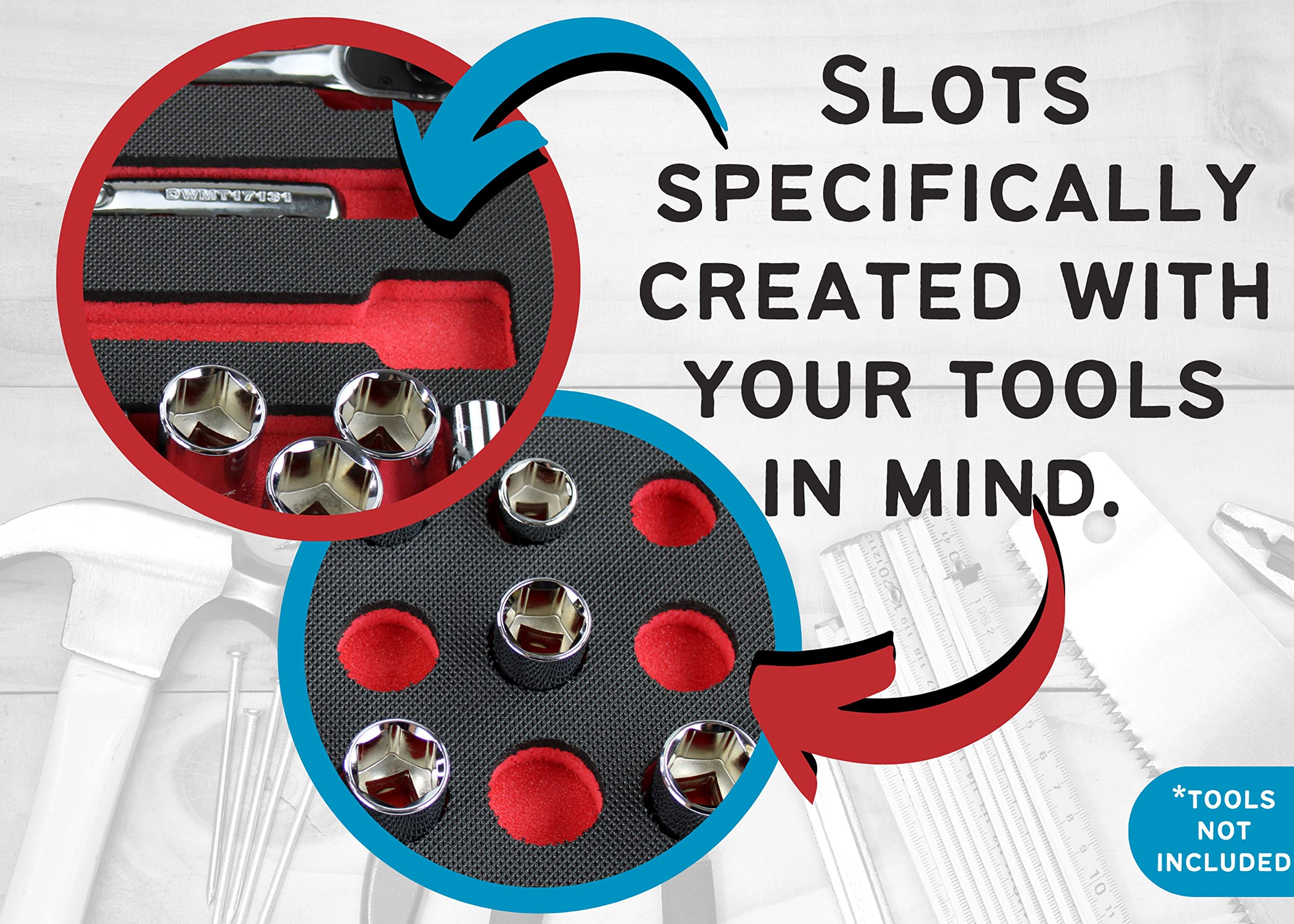 Polar Whale Tool Drawer Organizer 6-Piece Ratchet and Socket Insert Set Red Black Durable Foam Holds Many Tools and Accessories 10 x 11 Inch Trays Fits Craftsman Husky Kobalt Milwaukee Many Others