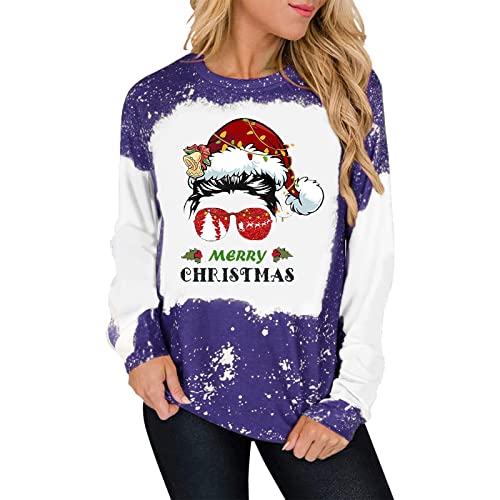 Womens Long Sleeve Christmas 3D Print Pullover Fashion Round Neck Tops Autumn and Winter Cute Sweatshirt