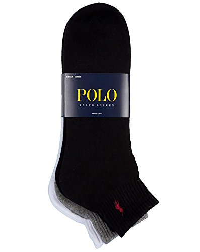 Polo Ralph Lauren Big & Tall Mens Classic 3-Pair Black,White,Grey Socks Size: 13-16 Shoe 12-17