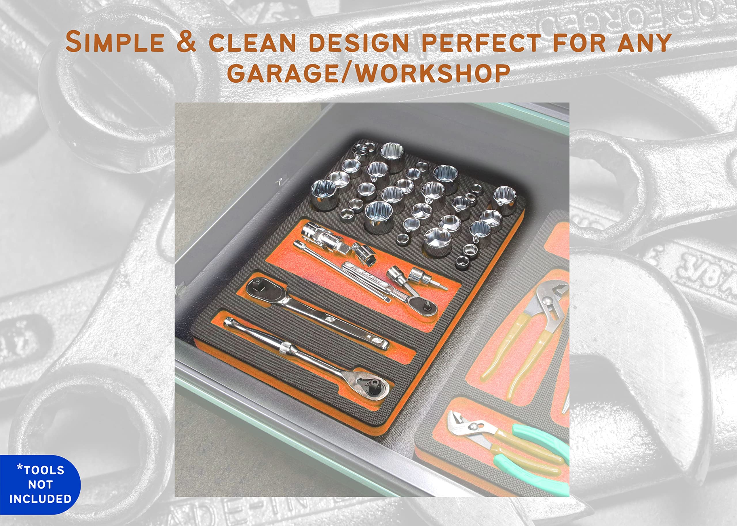Polar Whale Tool Drawer Organizer 3-Piece Socket Insert Set Orange and Black Durable Foam Holds Many Tools 15 x 10 Inch Trays Fits Craftsman Husky Kobalt Milwaukee Many Others