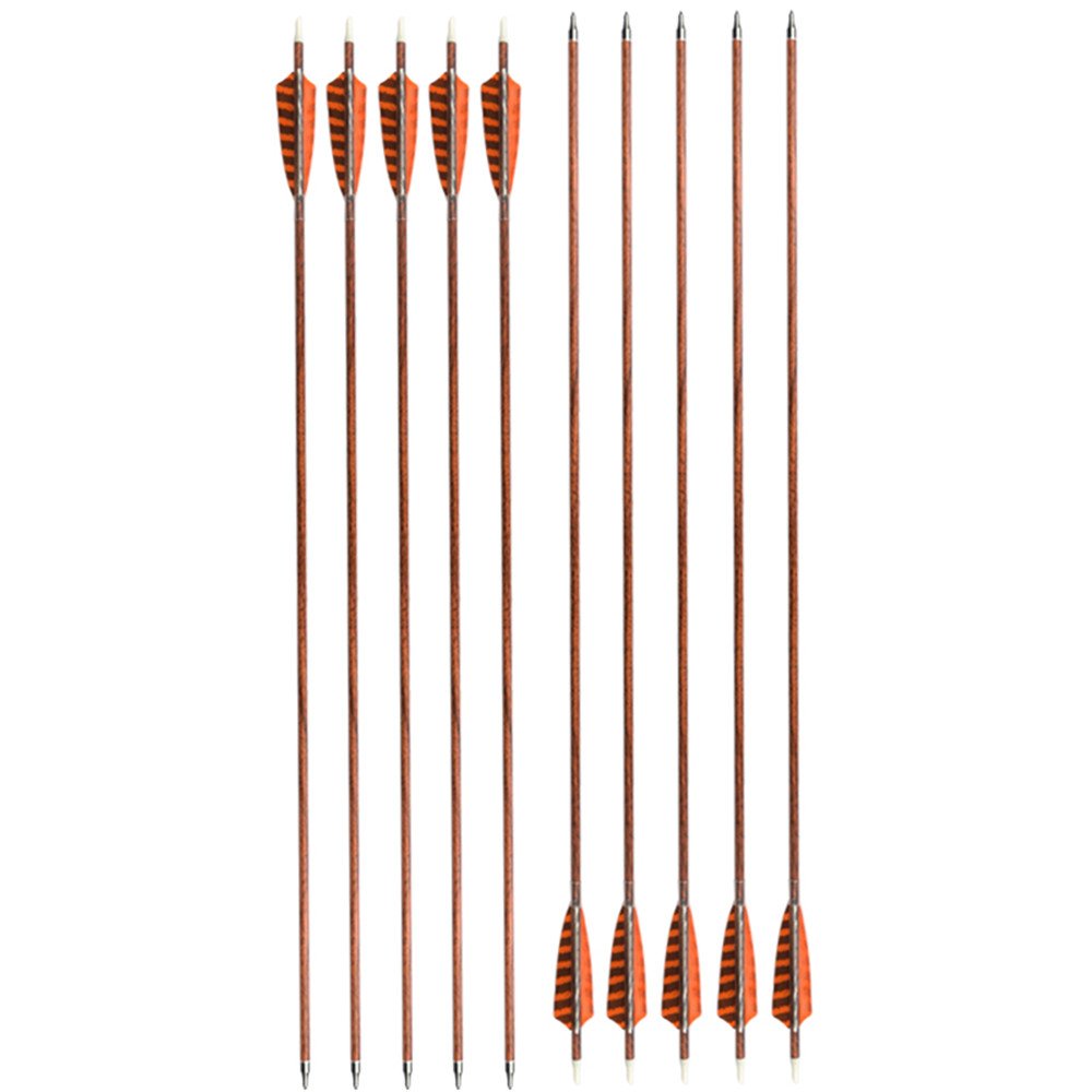 NIKA ARCHERY 30 inch Feather Carbon Arrows Wood Camo Shaft SP400 for Outdoor Target Hunting 12 pcs