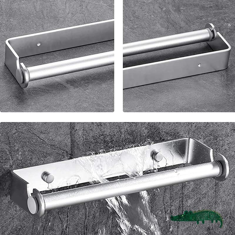 THE HAPPY CROCO I Paper Towel Holder, Three Mount Options: Adhesive and Screw. Can be Mounted on The Wall or Under The Cabinet. Comfortable Hanging roll Paper Holder. (Silver)