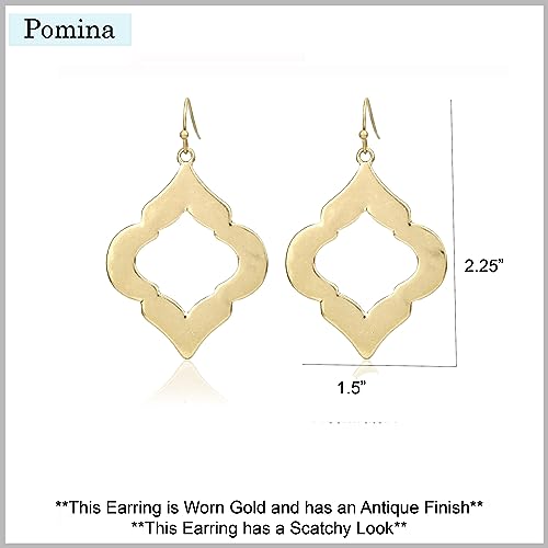 Pomina Lightweight Antique Gold Silver Moroccan Style Dangling Drop Earrings Open Hollow Flower Gold Dangle Earrings for Women (Worn Gold)