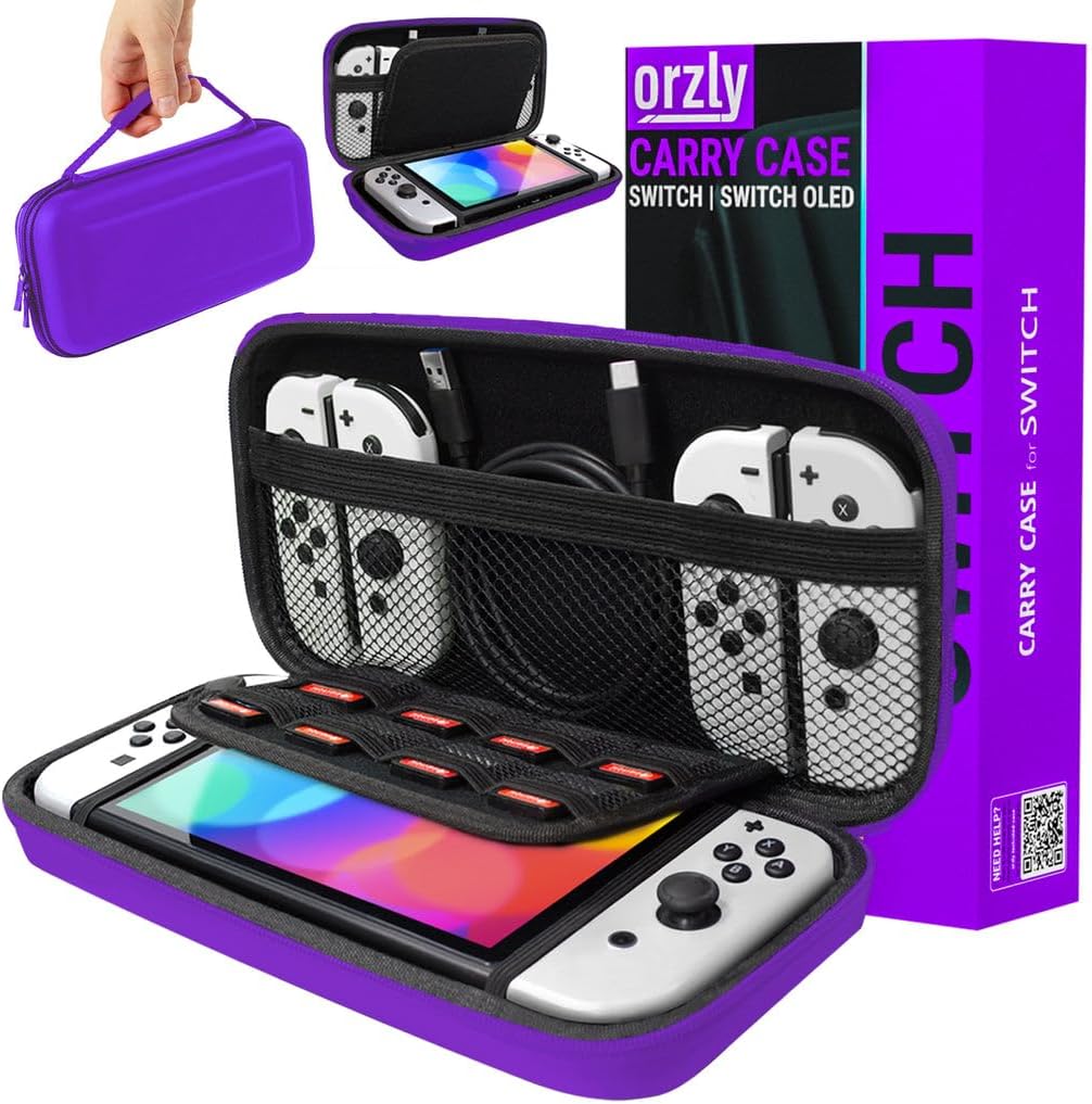 Orzly Carry Case Compatible with Nintendo Switch and New Switch OLED Console -Protective Hard Portable Travel Carry Case Shell Pouch with Pockets for Accessories and Games