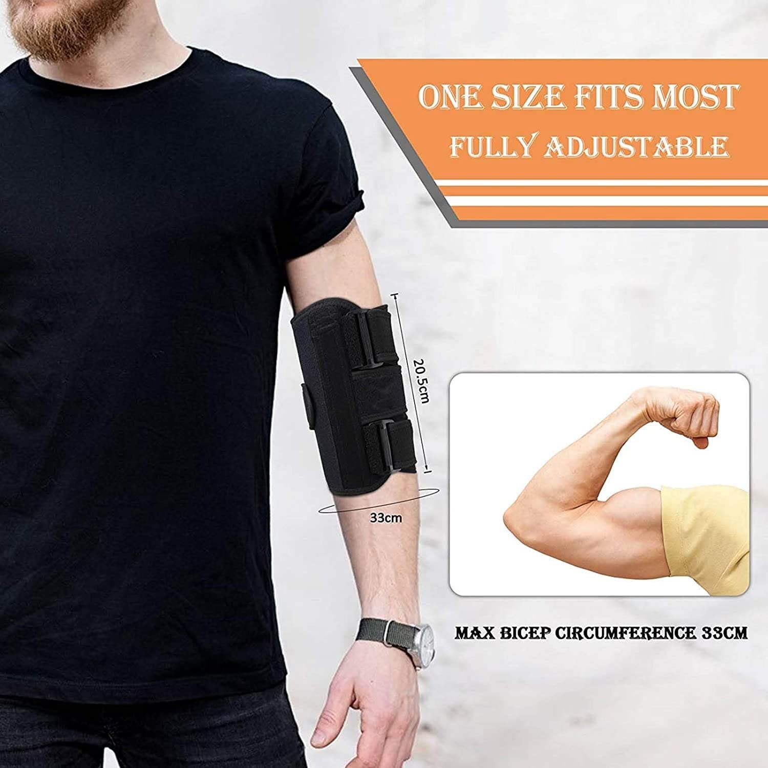 TSUSF Elbow Splint Brace, Adjustable Post Op Elbow Joint Orthosis with Spring Stabiliser, Breathable Elbow Support for Joint Pain Relief, Injury Recovery Night Protector