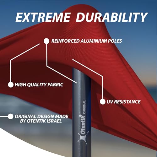 Otentik Beach Sunshade - with Sandbag Anchors - The Original Sunshade Since 2011 (Medium 8.2 x 5.5 ft - Up to 5 People, Red Bordeaux)