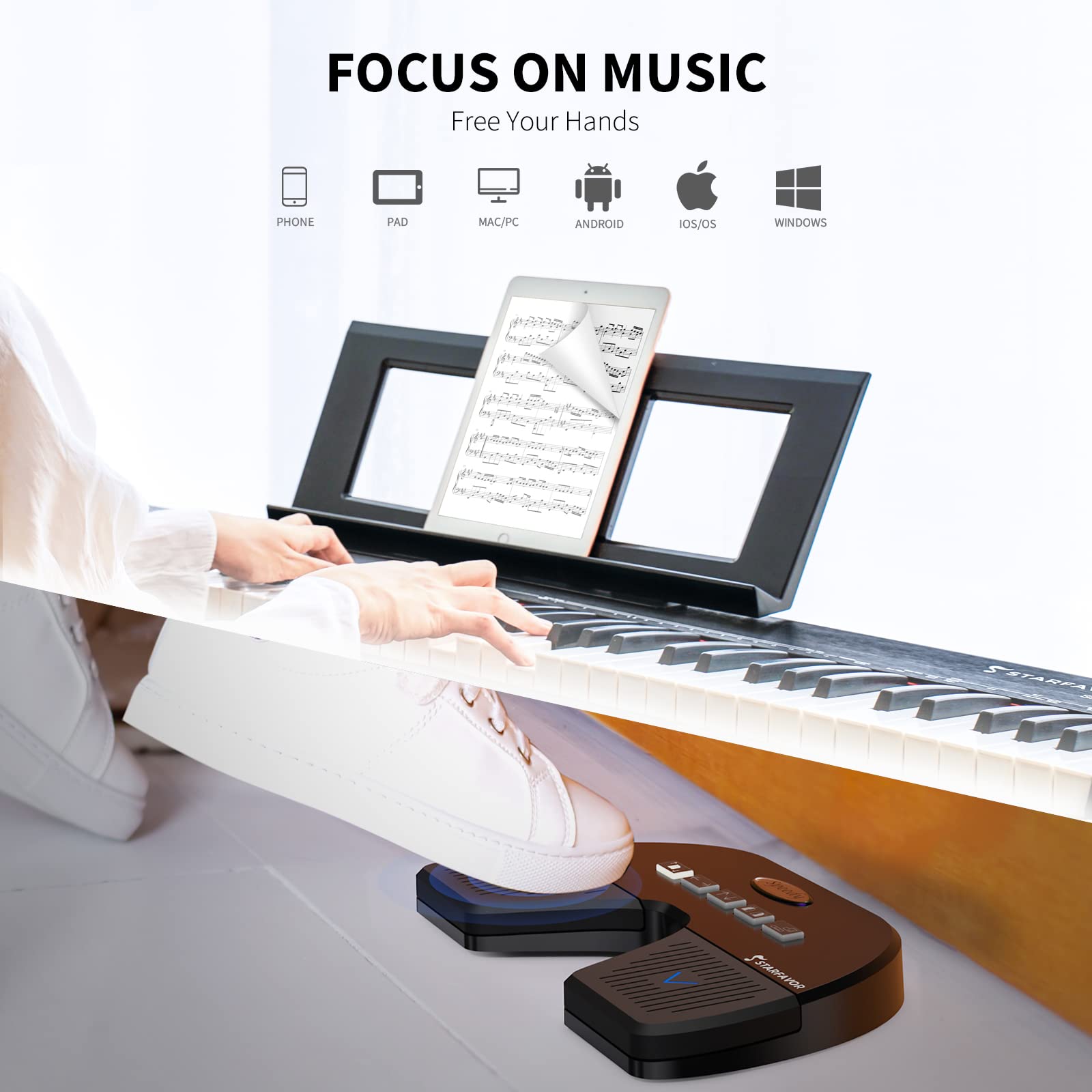 Starfavor Digital Piano 88 Keys Weighted Keyboard Piano & Starfavor Speedy Page Turner Pedal for IPad